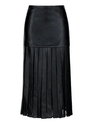 SAINT ONES Dakota Leather Pleated Midi Skirt - Black