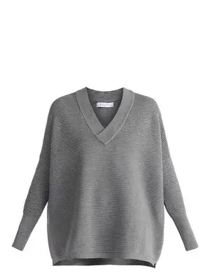 PAISIE V-neck Ribbed Jumper - Grey