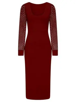 SOPHIE CAMERON DAVIES Lace Sleeve Jersey Midi Dress - Red