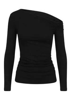 MONLICIA Asymmetric One-shoulder Long Sleeve Stretch Top - Black