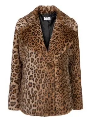 ISSY LONDON Lena Leopard Faux Fur Jacket - Black