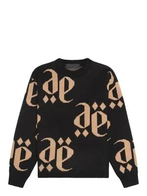 PLACE OF ËLMS Monolink Jacquard Crew Neck Sweater - Black