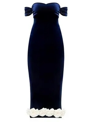 NUR KARAATA Velvet Midi Dress - Blue