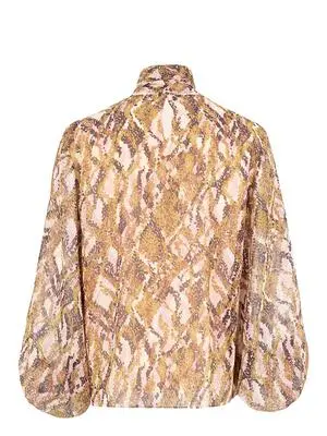 EXQUISE Printed High Neck Blouse - Brown