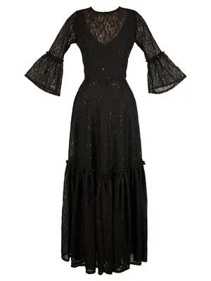 JENNAFER GRACE Sequin Lace Ruffle Maxi Dress - Black