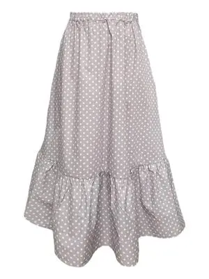 FROCK TALES Polka Dot Midi Skirt With Pockets Grey