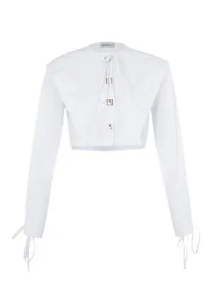 MA MULIER Cropped Shirt With Tie Details Blue/white