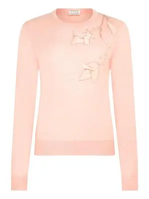 LISA THE LABEL Magnolia Appliqué Merino Wool Sweater - Pink