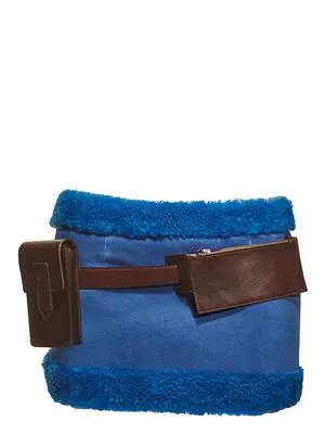 MAISON SEL Mini Shearling And Leather Utility Skirt - Blue