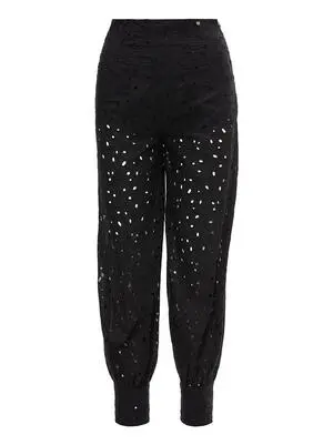 NISSA Embroidered Cotton Pants - Black