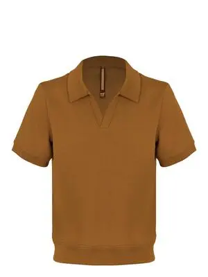 DAVID WEJ Enzo Cotton V-neck Polo Coffee - Brown