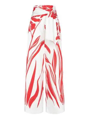 MARIANNA DÉRI Botanical Print Wide-leg Trousers - White/red