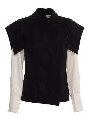 JULIA ALLERT Tailored Blazer-style Blouse With Satin Sleeves - Black