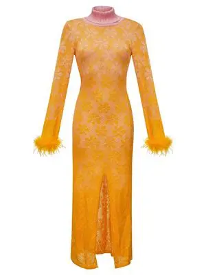 ANDREEVA Maxi Knit Dress With Handmade Knit Details - Yellow