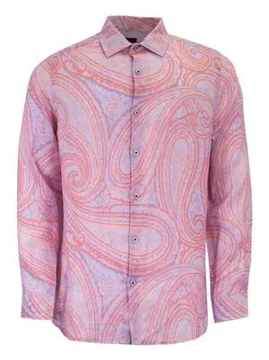 LORDS OF HARLECH Laurent Wild Paisley Oxford Linen Shirt - Pink