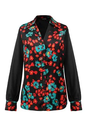 SMART AND JOY Bi-material Flower Print Shirt - Red