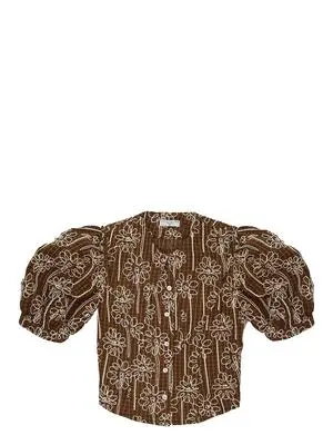 28NATELIER Embroidered Button-up Top - Brown/red