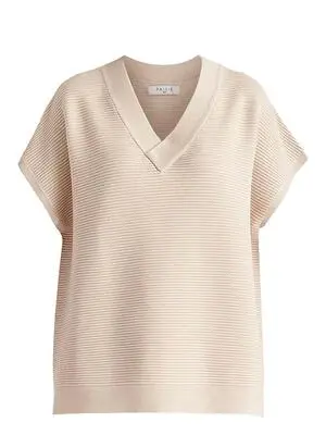 PAISIE Ribbed V-neck Jumper - Beige