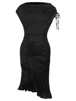 SMART AND JOY One-shoulder Ruffle Slit Fitted Dress - Black