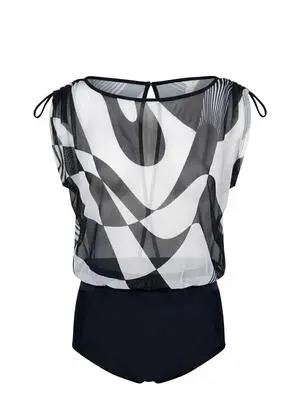 SEROTONE SWIM Mesh Top One Piece - Black/white