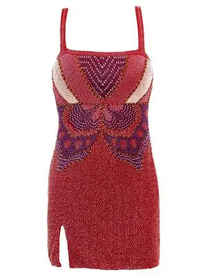 SELF-ADORE Butterfly Hand-beaded Embellished Mini Dress - Red