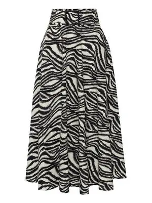 EXQUISE Zebra Print Buckled Cotton Midi Skirt