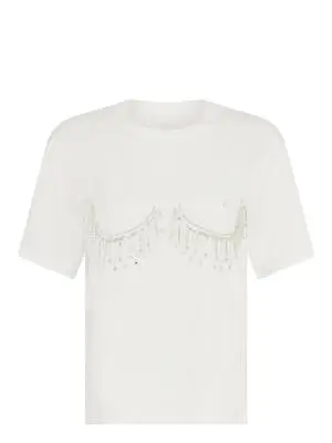 SOUR FIGS Crystal Fringed T-shirt - White/silver