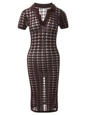 FULLY FASHIONING Crochet Knit Bodycon Mini Dress - Brown