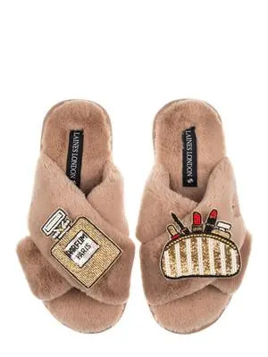 LAINES LONDON Classic Slippers With Brooches - Brown