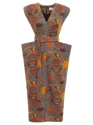 JULIA ALLERT Jacquard Midi Dress With Belt - Grey