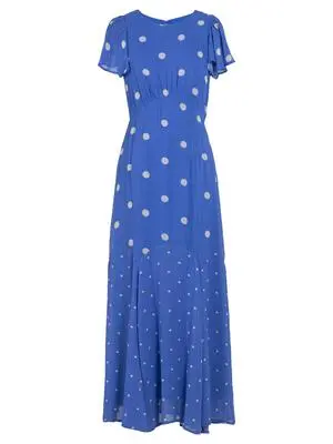 ROSE & NANCY Polka Dot Print Frill Sleeve Maxi Dress - Blue