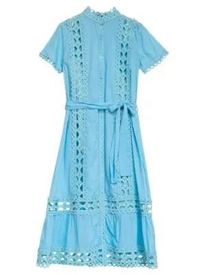 NIZA Midi Dress With Puff Sleeves And Belt - Blue