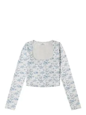CLOUD HAVEN Long Sleeve Toile Square Neck Tee - Blue