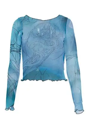 PALOMA LIRA Dragon Tattoo Printed Mesh Top - Blue