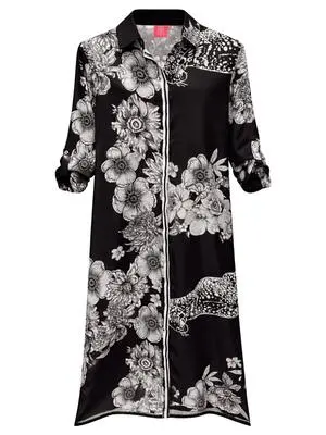 JUST DARVINY Printed French Dress - Black