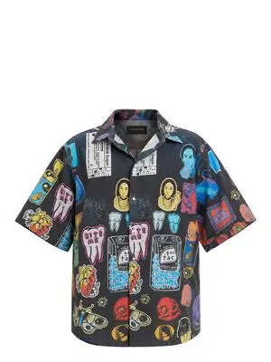 MYSIMPLICATED Short Sleeve Shirt Stickers Design Recycled Fabric - Black