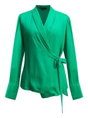 SMART AND JOY Striped Wrap Long-sleeve Blouse - Green