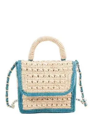 ZANATANY CONCEPTS Handknit Raffia Tote Bag - Blue