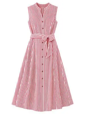 YUMI Stripe Midi Shirt Dress - Red
