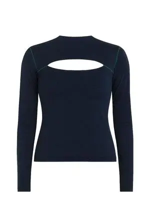 YORSTRULY Cut-out Long-sleeve Techsilk Top - Blue
