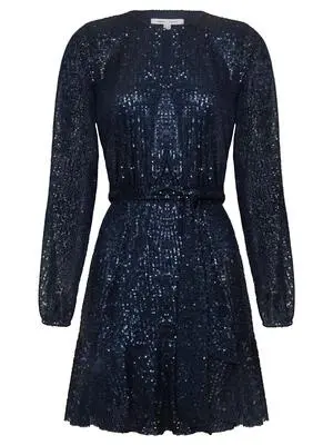 URBAN TOUCH Sequin Long Sleeve Skater Dress - Blue