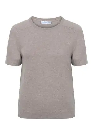 PAUL JAMES KNITWEAR Ultra Fine Cotton Cassie Saddle Shoulder Knitted T-shirt - Brown