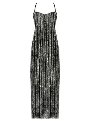 NUR KARAATA Alcazar Sequin-embroidered Velvet Dress - Black/silver