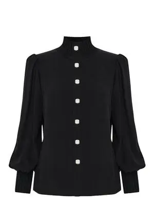 EXQUISE Relaxed High Neck Knit Shirt - Black