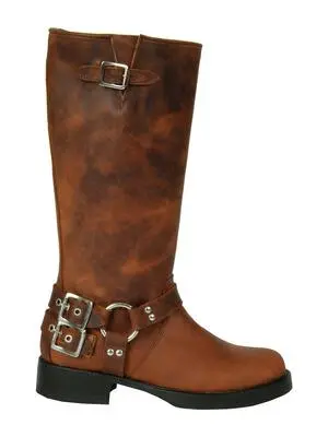 URBNKICKS Tall Biker Distressed Boots - Brown