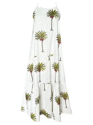 PICK HAPPY Pintuck Maxi Cotton Dress - Green/white