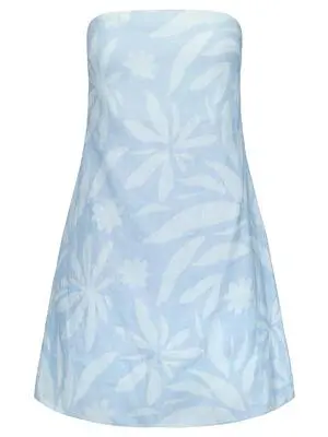 NUAJE NUAJE Rhea Strapless Mini Linen Dress - Blue/white