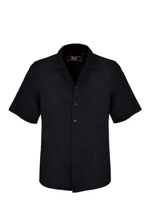 DAVID WEJ Hugo Linen Cuban Collar Shirt - Black