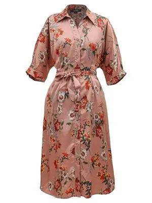 SMART AND JOY Floral Print Shirt Dress - Pink