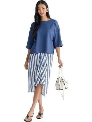 PAISIE Side Splits Detail Relaxed Top - Blue